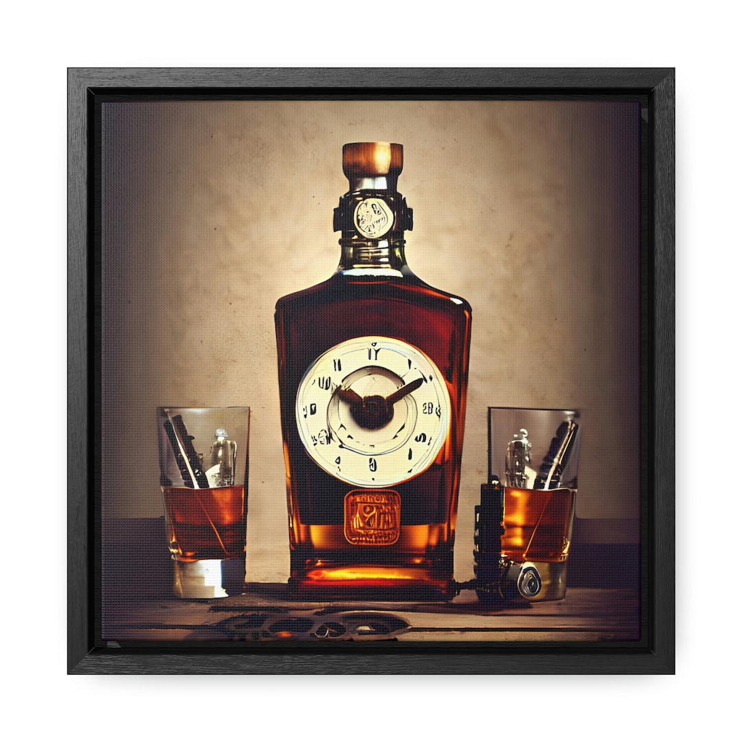 Wood Square Frame Steampunk Whiskey Bourbon Clock Cigars Man Cave Home ...