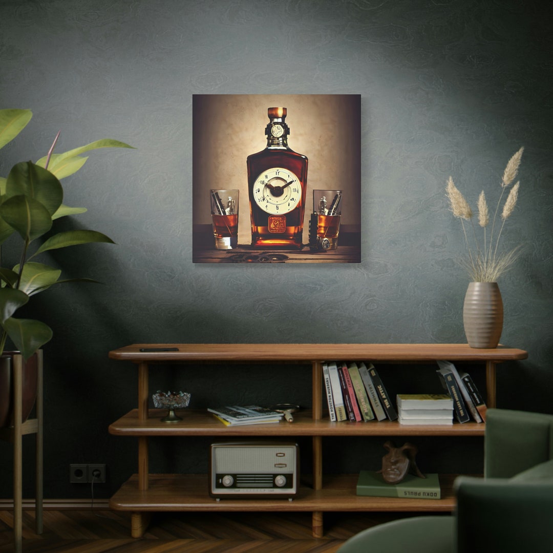 Steampunk Whiskey Bourbon Clock Cigars Man Cave Home Wall Decor Matte ...