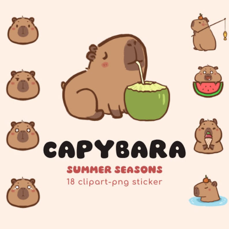 Capybara Stickers, Cute Kawaii Printable Digital Stickers Clipart ...