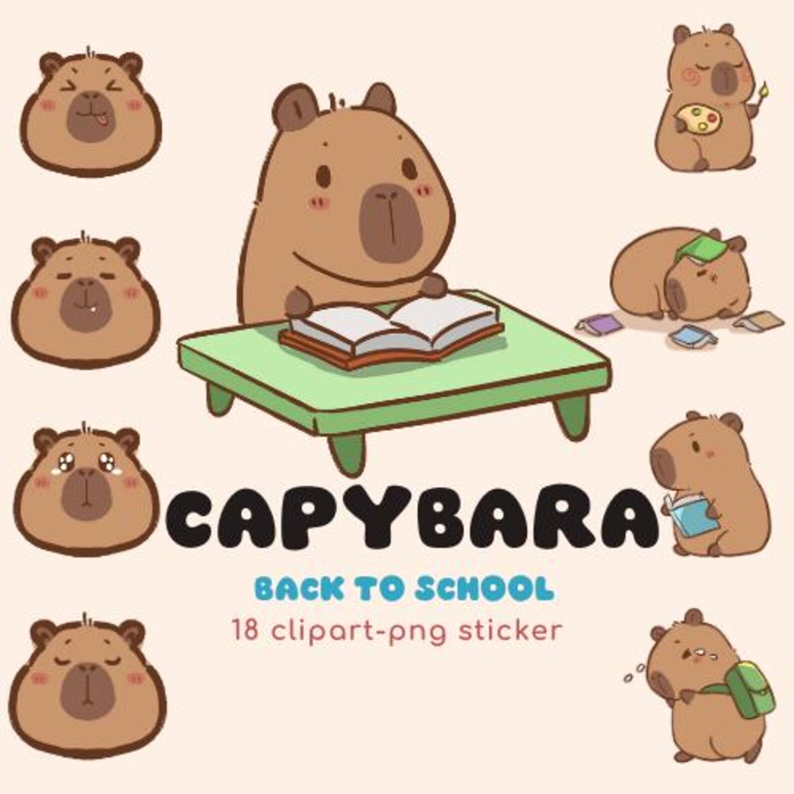 Capybara Stickers, Cute Kawaii Printable Digital Stickers Clipart ...