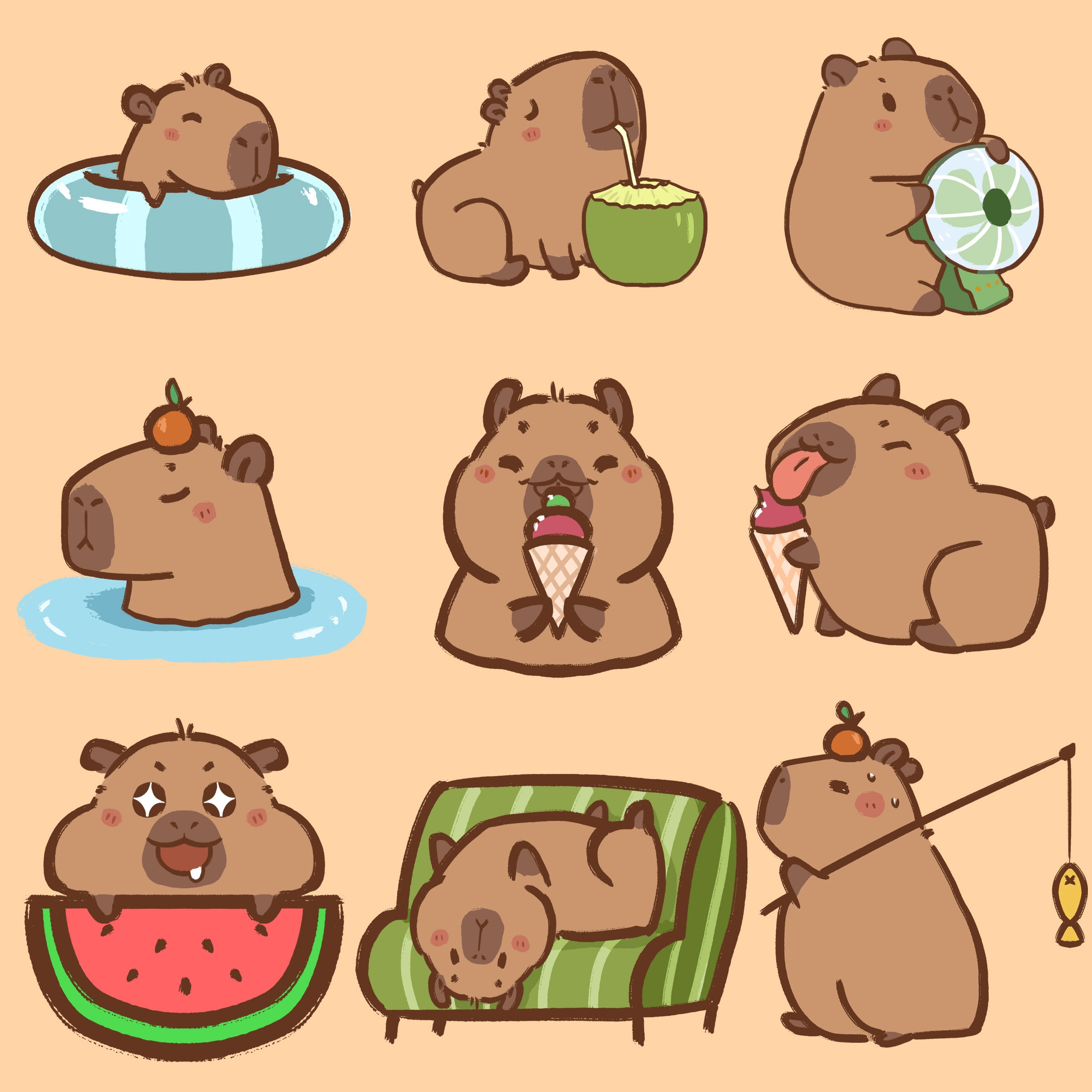 Capybara Stickers, Cute Kawaii Printable Digital Stickers Clipart ...