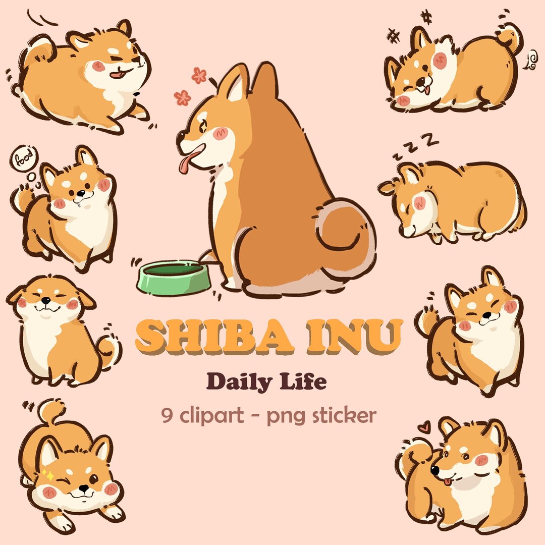 Shiba Inu Dog Stickers, Cute Kawaii Printable Digital Stickers Clipart ...