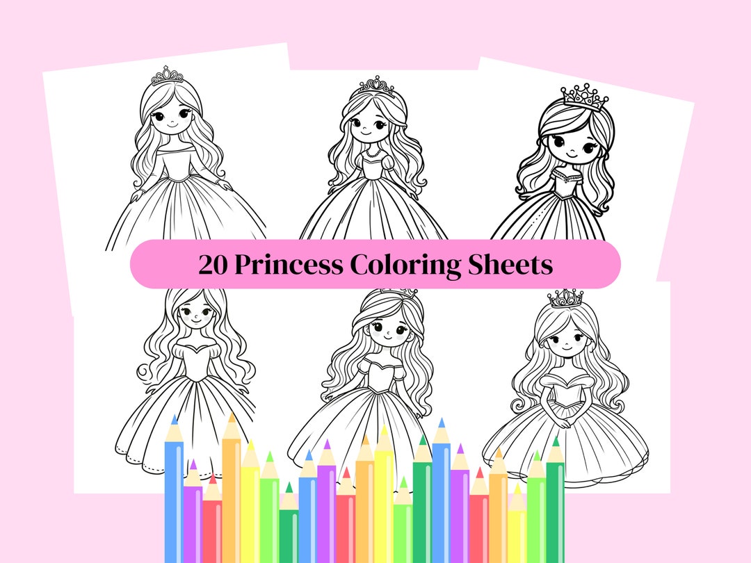 Princess Coloring Sheets, 20 Printable Fairy Tale Pages, Kids Activity ...