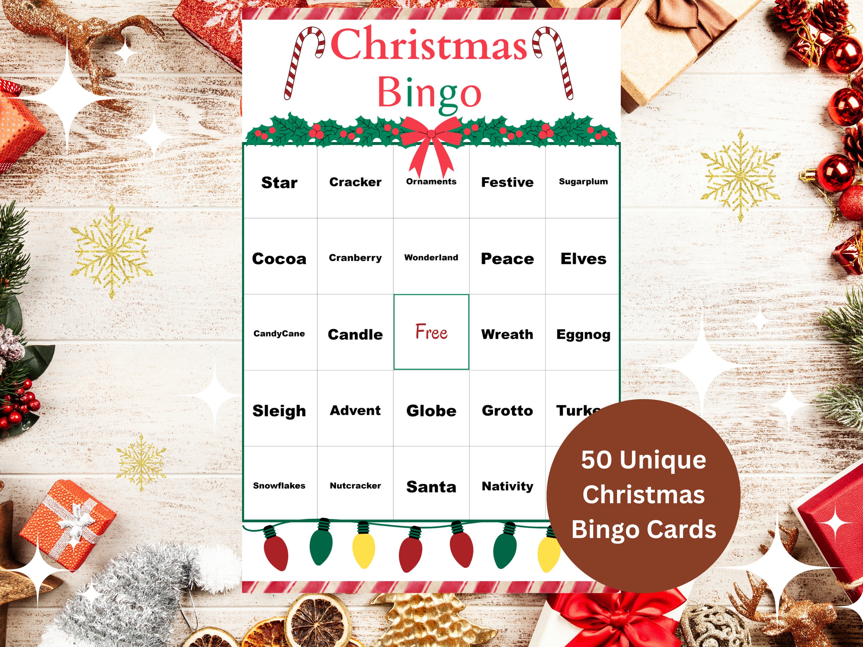 50 Christmas Bingo Cards, Printable Christmas Bingo Game for Kids ...
