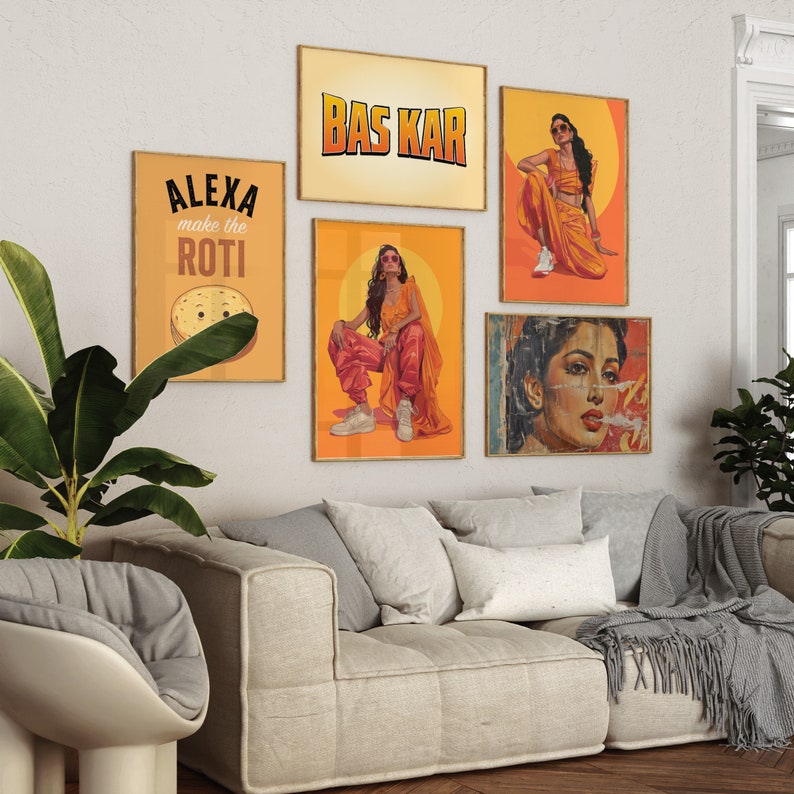 Indian Art Set of 5 Printable Desi Wall Posters, Living Room Kitchen ...