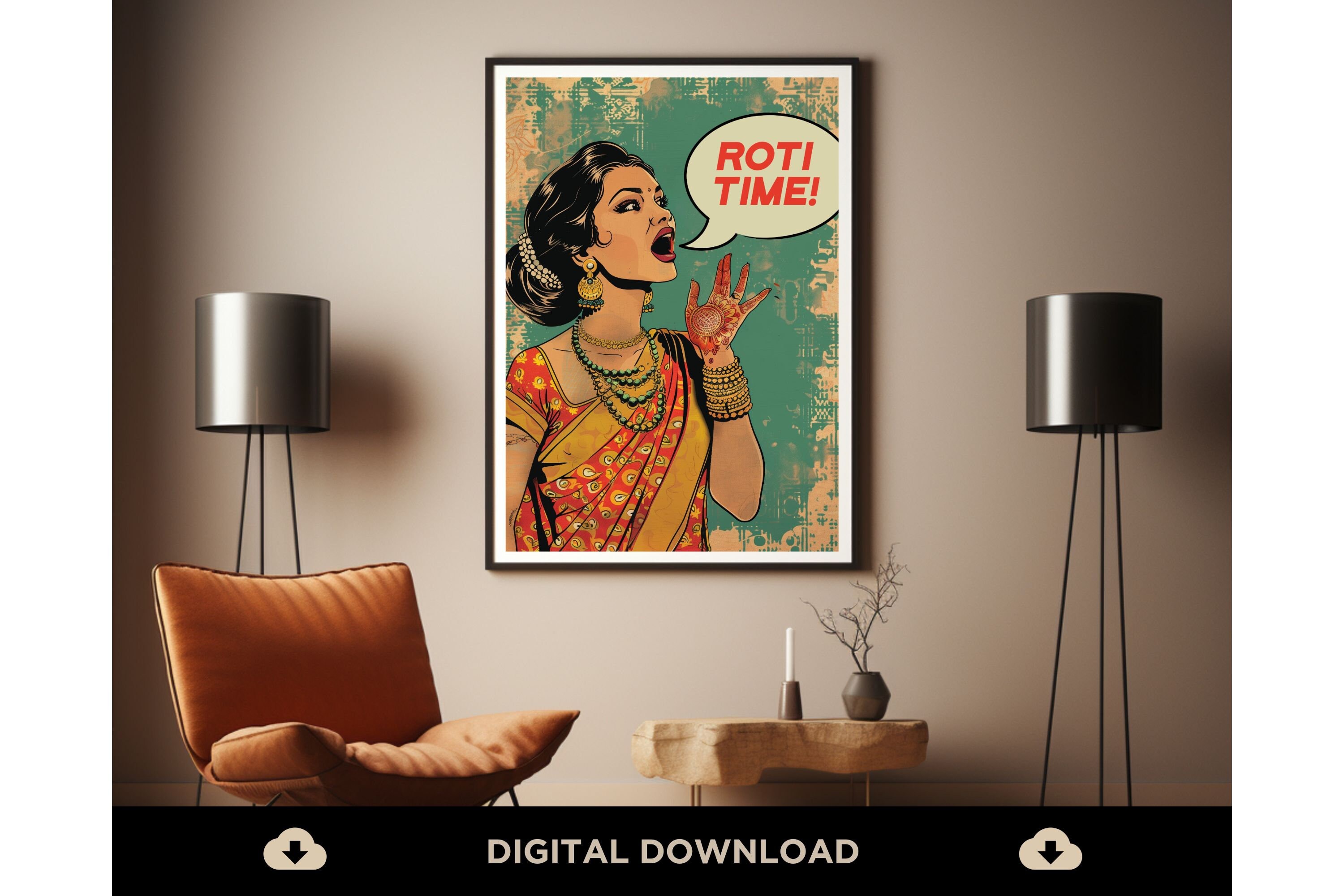 Indian Pop Art, Digital Download, Roti Poster, Kitchen Pop Art, Woman ...