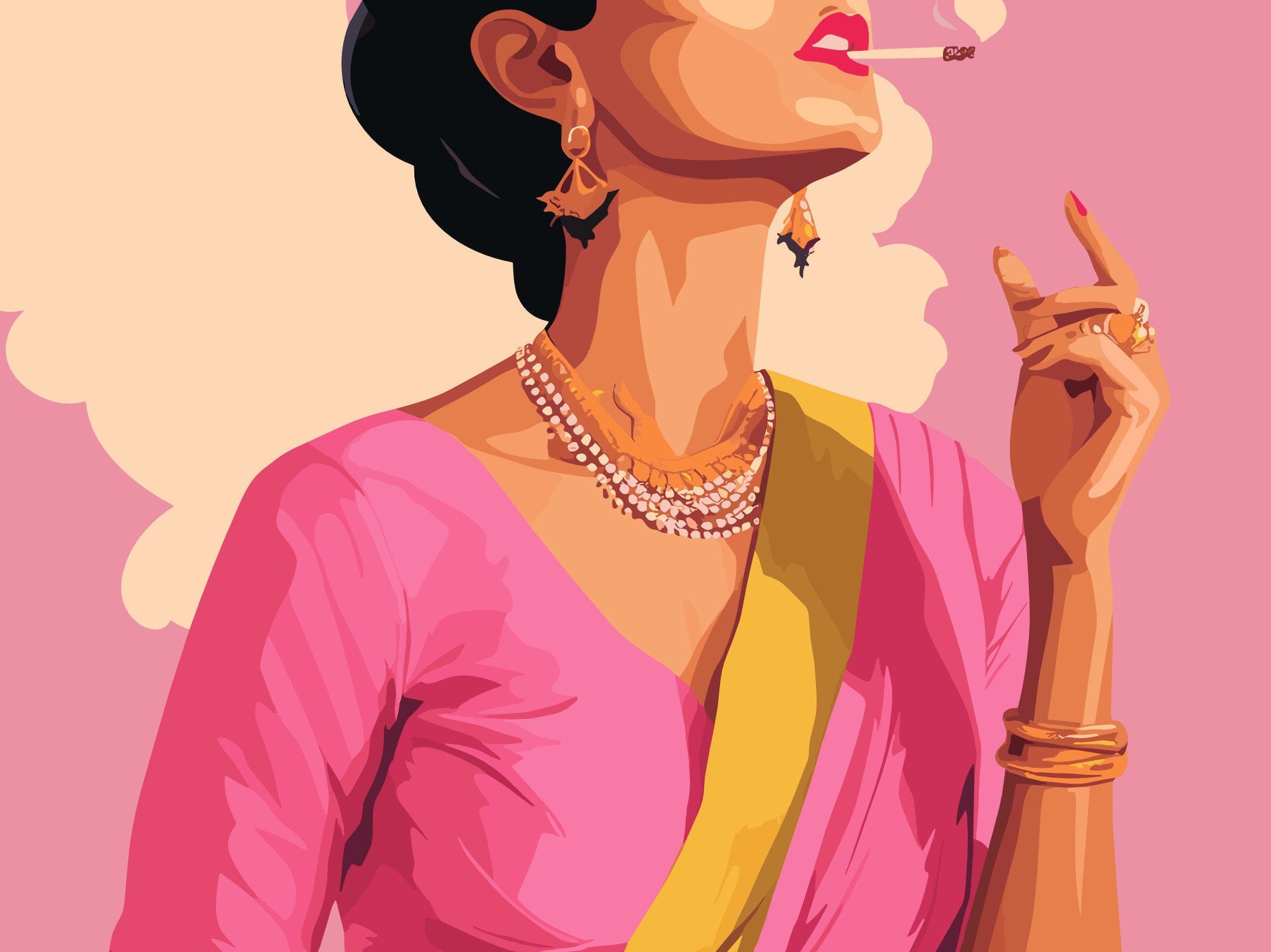 Desi Woman Pop Art Print: Modern Indian Saree Smoking Poster - Etsy