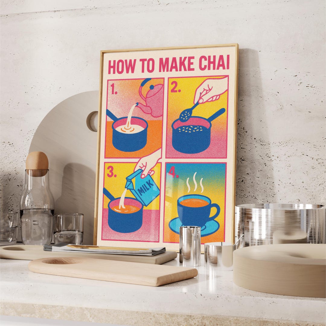 How to Make Chai Tea Poster: Modern Indian Kitchen Art (digital ...