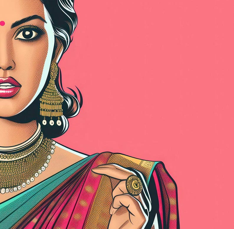 Indian Pop Art Print: Desi Woman, Saree, Food (digital Download) - Etsy