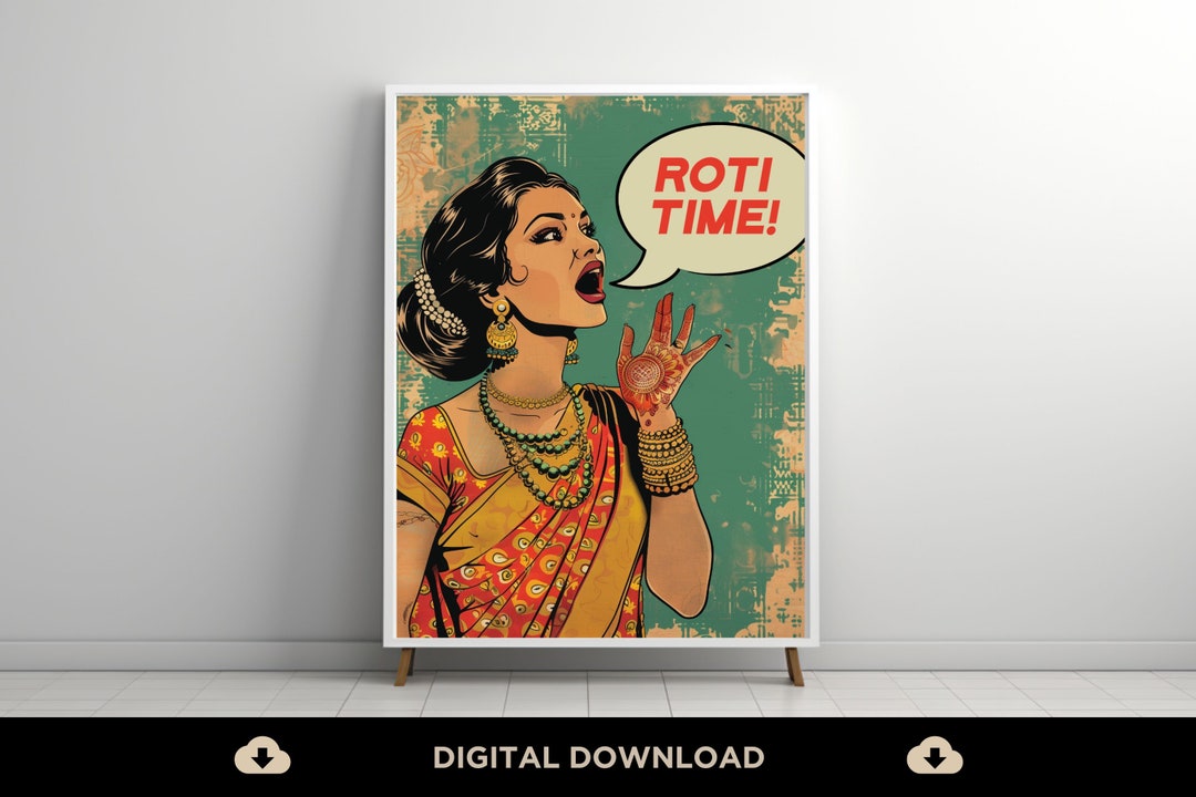 Indian Pop Art, Digital Download, Roti Poster, Kitchen Pop Art, Woman ...