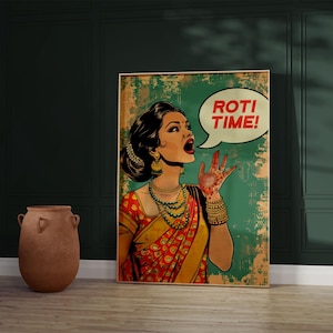Indian Pop Art, Digital Download, Roti Poster, Kitchen Pop Art, Woman ...