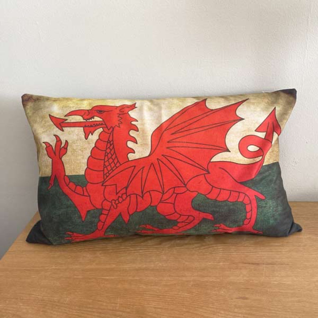 Aged Welsh Dragon Cushion, Welsh Flag Cushion, Wales - Etsy