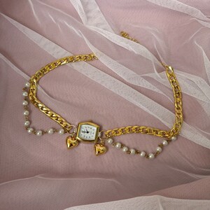 Watch Choker Necklace With Heart Charms - Etsy