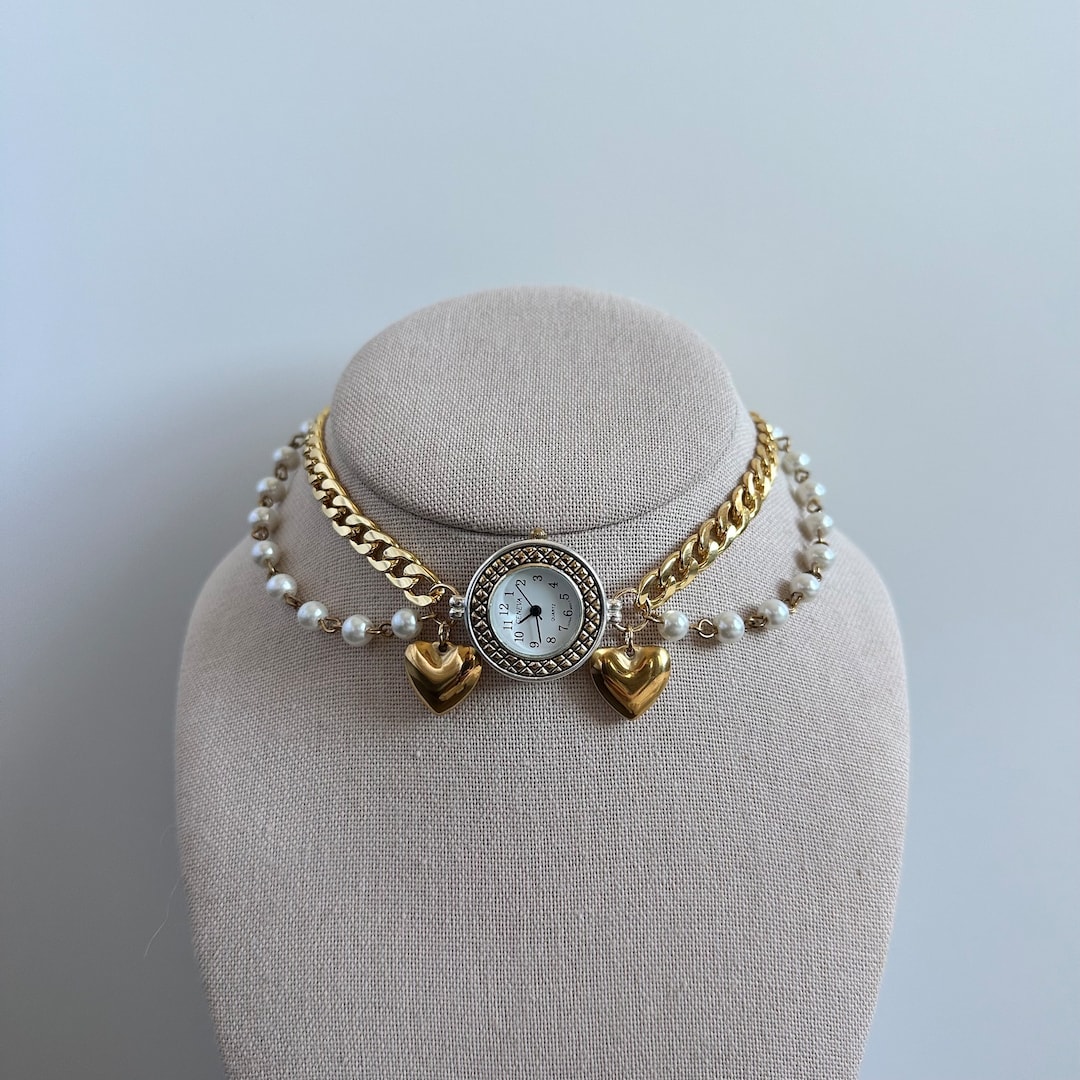Watch Choker Necklace With Heart Charms - Etsy