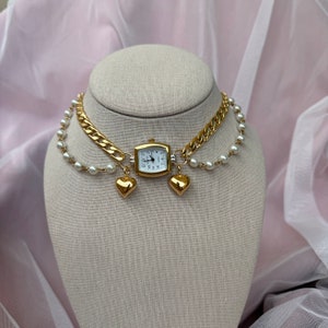 Watch Choker Necklace With Heart Charms - Etsy