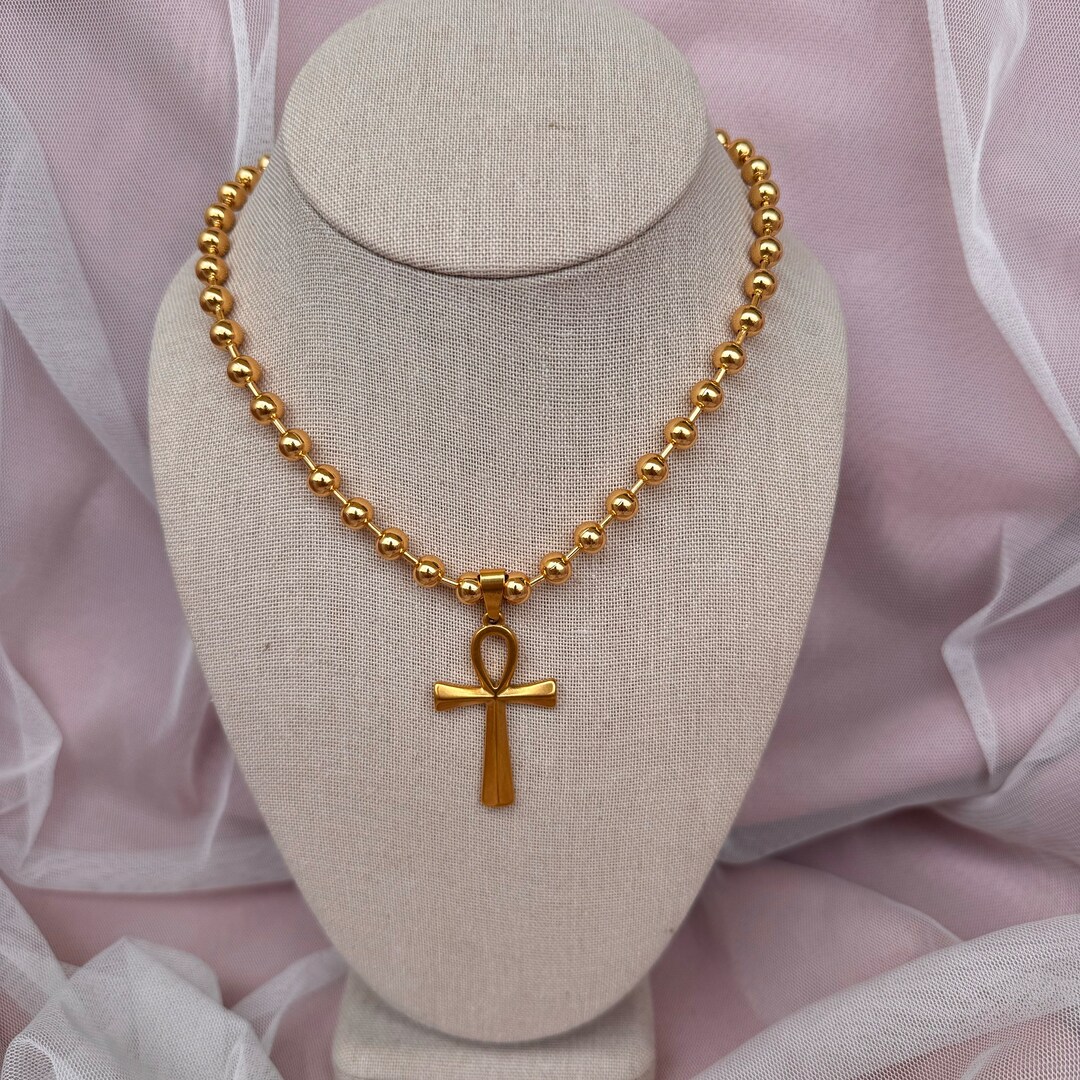 Gold Tone Ball Chain Cross Necklace - Etsy