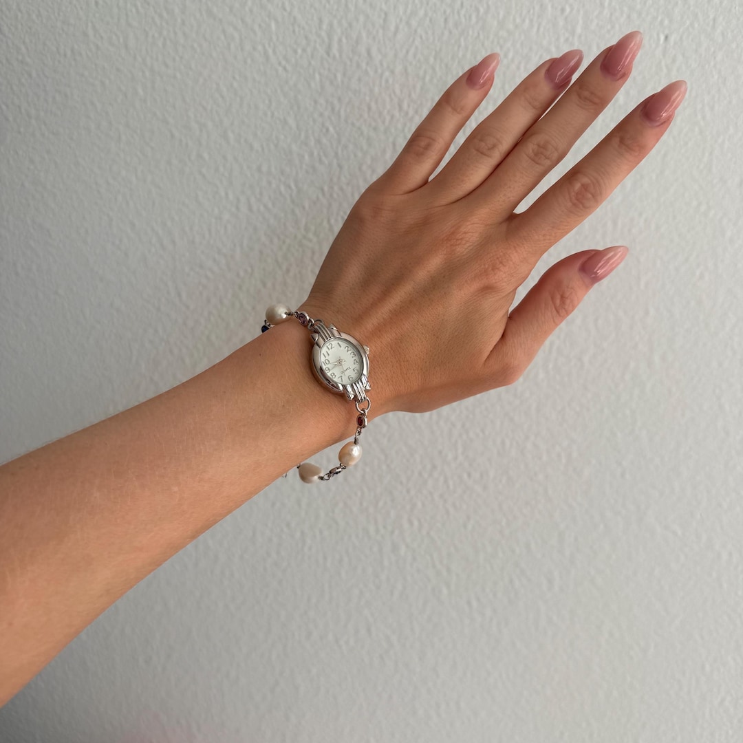 Handmade Pearl Watch Bracelet – Elegant & Unique Jewelry for Women - Etsy