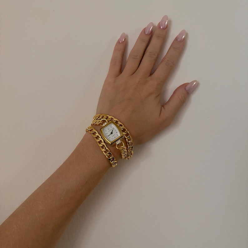 Watch Bracelet With Double Gold Chain - Etsy