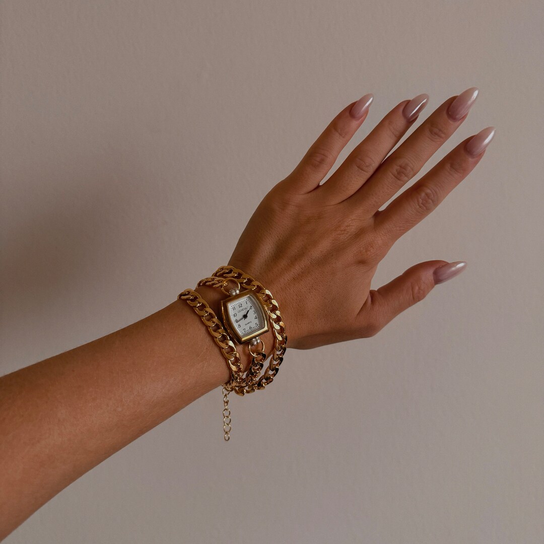 Watch Bracelet With Double Gold Chain - Etsy