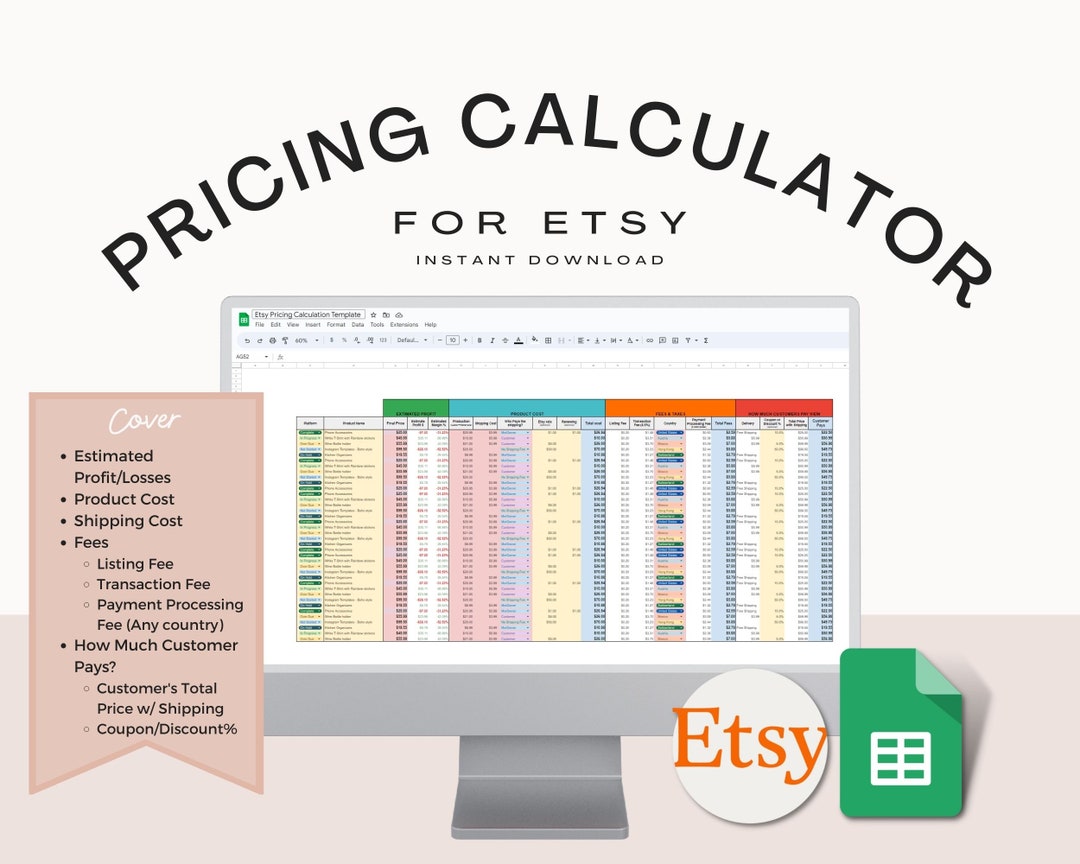 Etsy Pricing Calculator Template Maximize Profit Google Sheet Margin ...