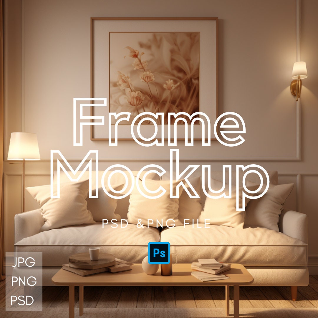 1x1 Frame Photoshop Mockup Cozy Warm Living Room Scene, Square Frame ...