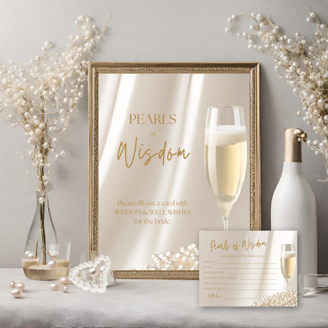 Pearls of Wisdom Sign and Cards: Bridal Shower Advice (digital Download ...