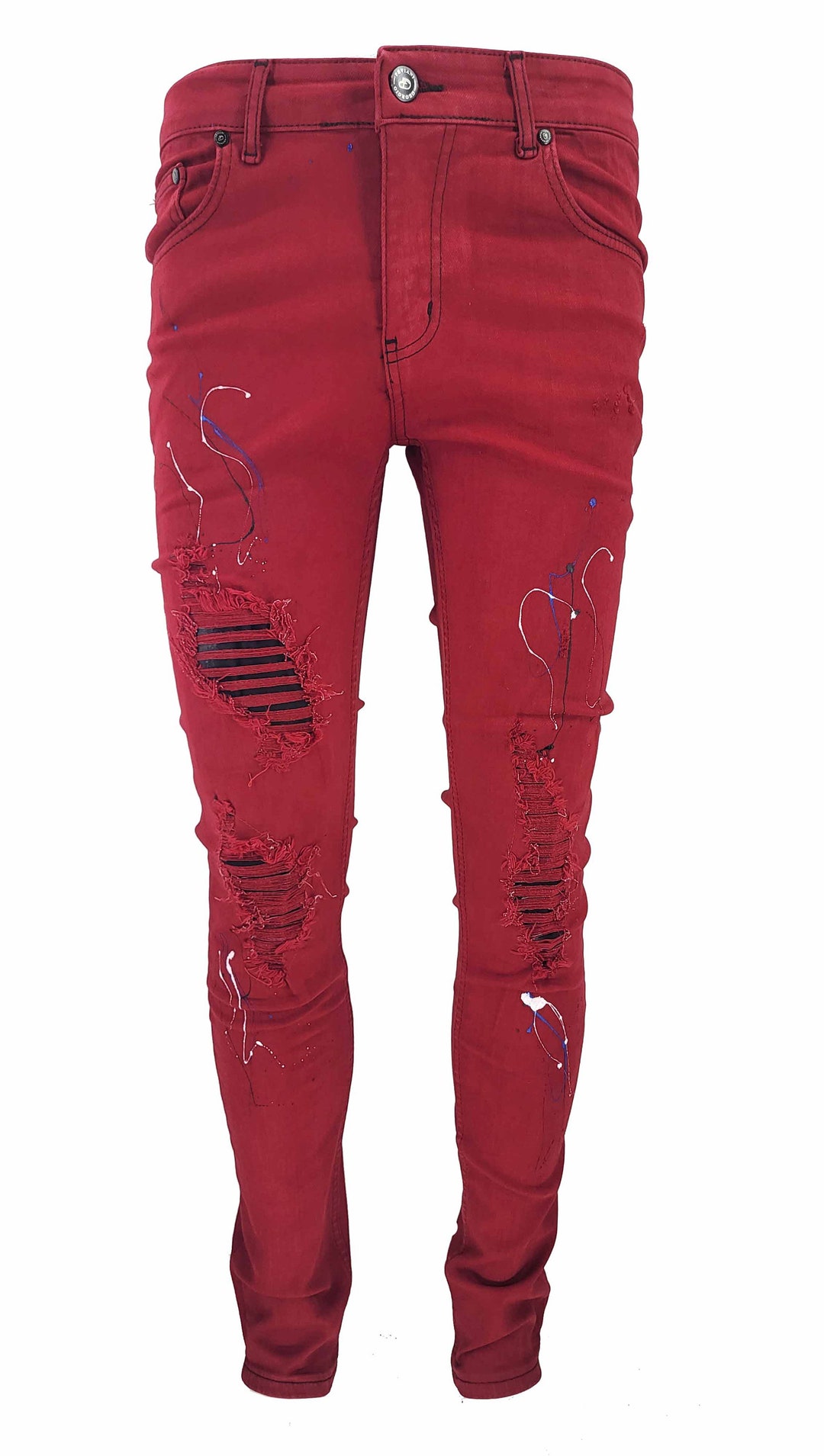New Georgio Peviani Jeans Fashion Patchwork Paint Splatter Distressed ...
