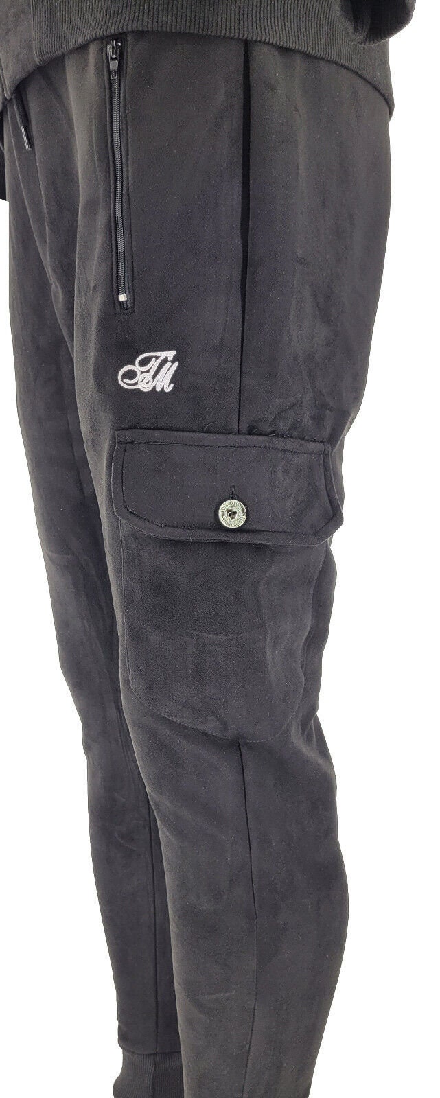 Mens Suede Tracksuit 2 Pcs Set Men Matching Cargo Slim Utility Jogging ...