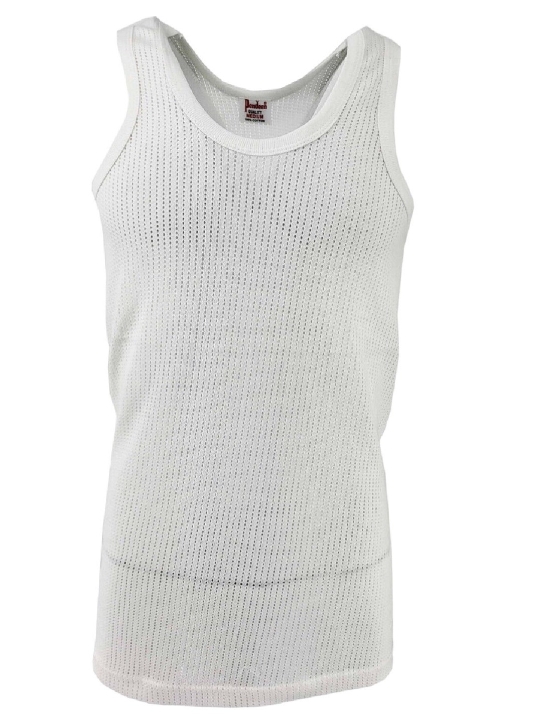 Mens Pendeen Vest Top Shirt Premium 100% Cotton Mesh Fishnet String ...