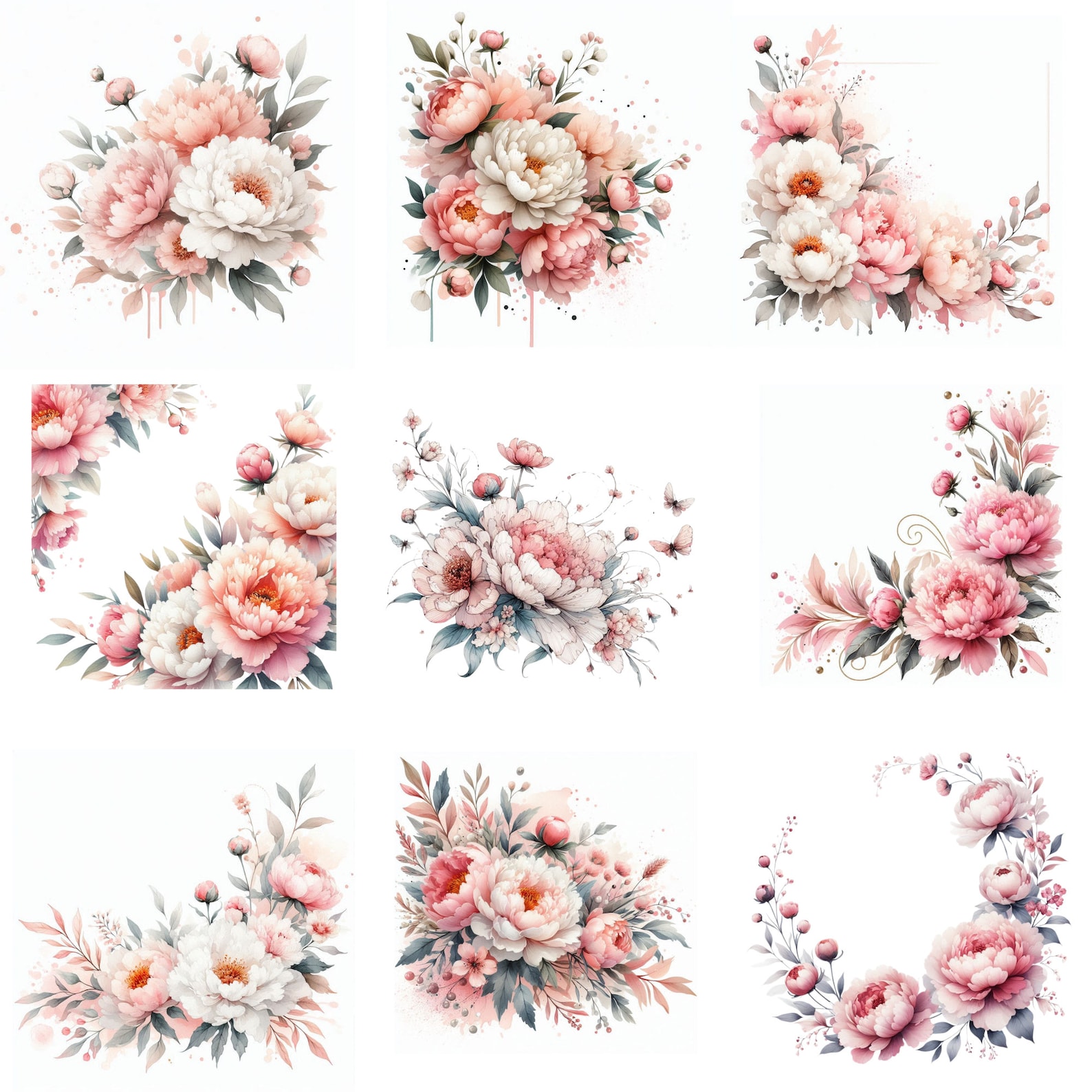 Floral Clipart Pastel Pink Peonies Flowers, Clip Art Elements ...