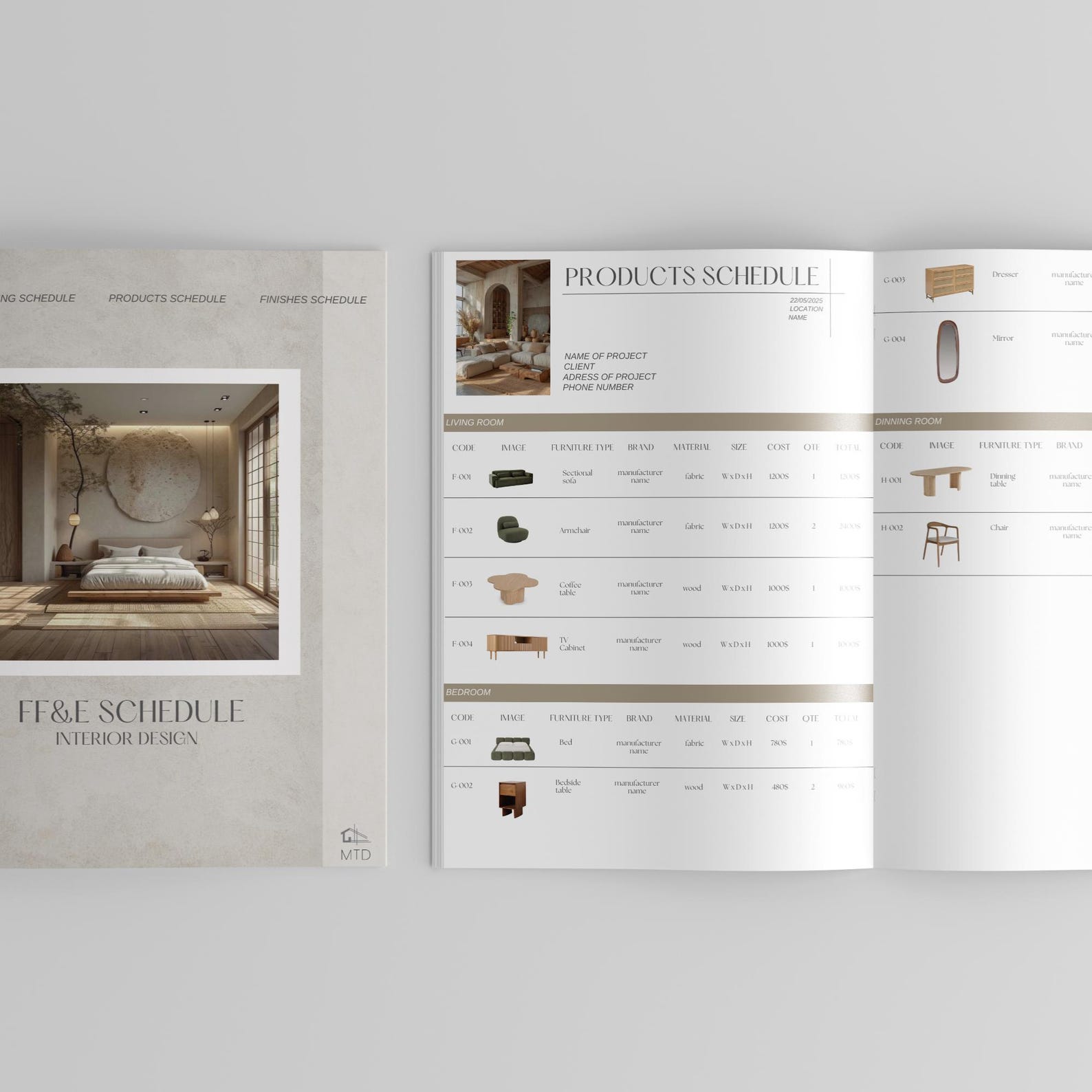 Interior Design FF&E Schedule Template, Furniture, Finishes and Project ...
