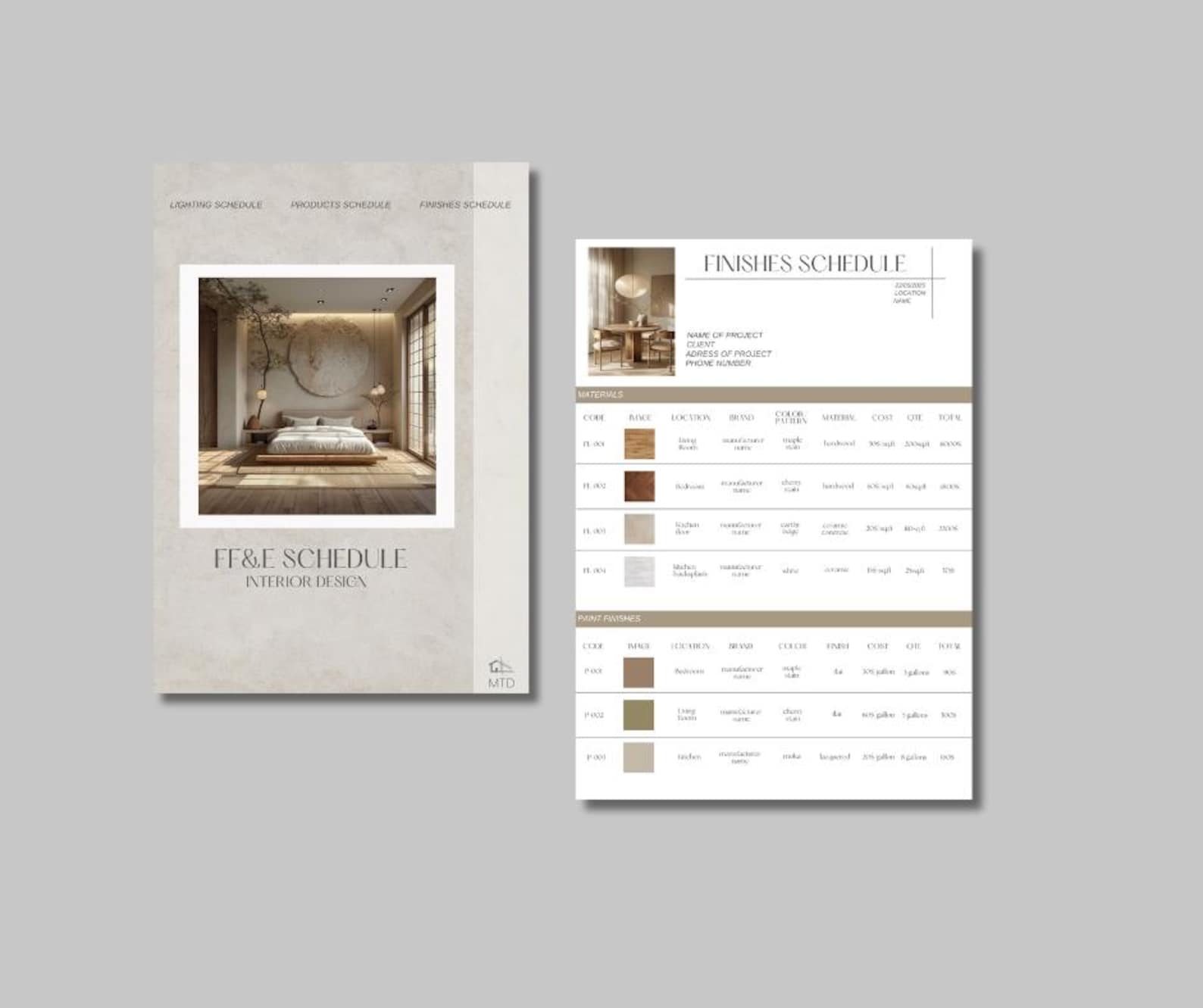 Interior Design FF&E Schedule Template, Furniture, Finishes and Project ...