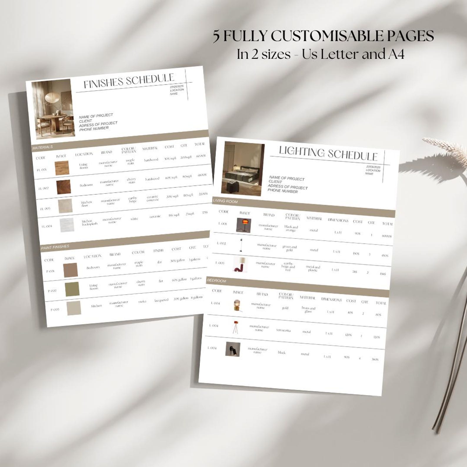 Interior Design FF&E Schedule Template, Furniture, Finishes and Project ...