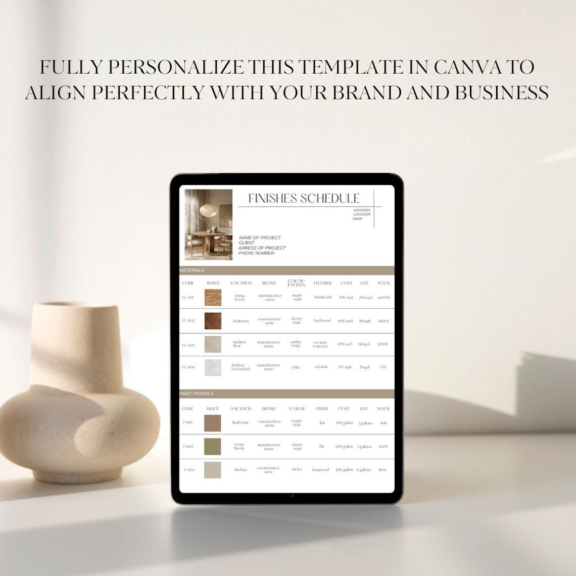 Interior Design FF&E Schedule Template, Furniture, Finishes and Project ...