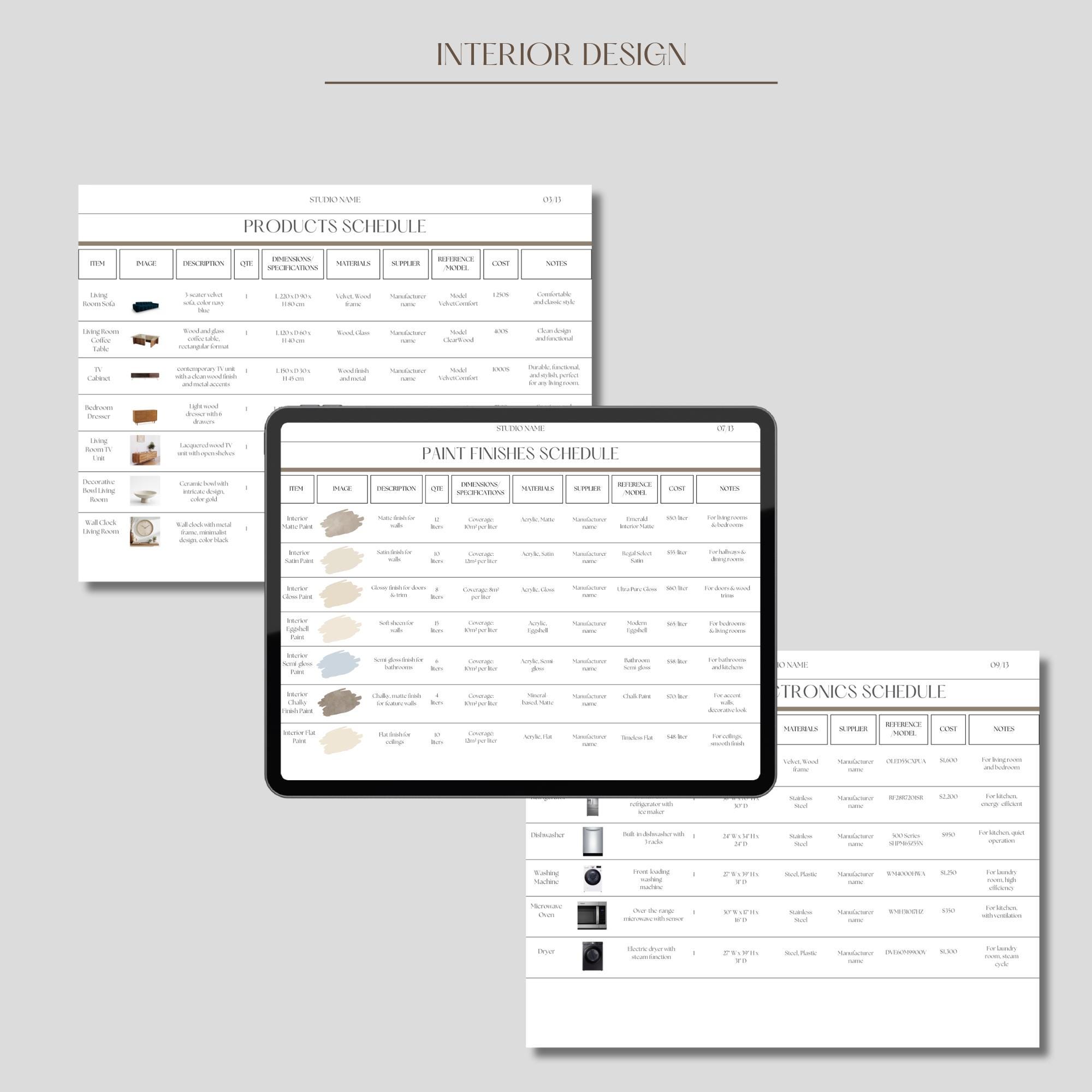 FF&E Schedule, Interior Design Furniture, Fixtures and Finishes ...