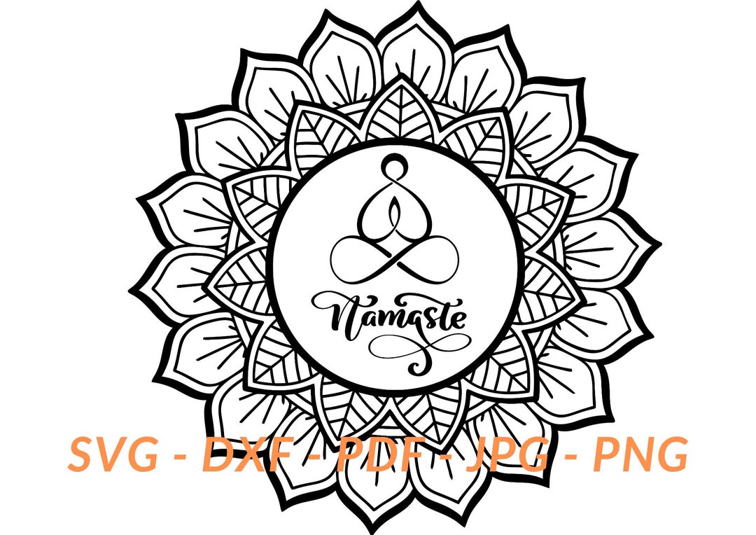 Namaste SVG Symbol in Mandala Flower Svg, Praying Icone DXF, Wall Art ...
