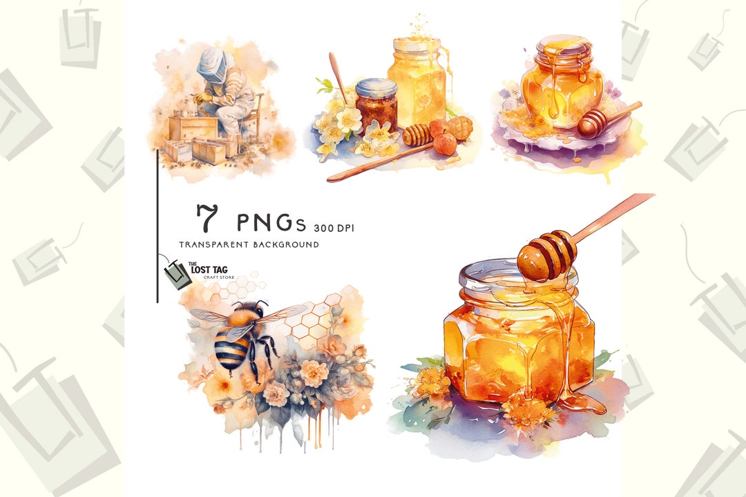Watercolor Honey Clipart Bundle Png Sublimation, Honey Bee Clip Art ...