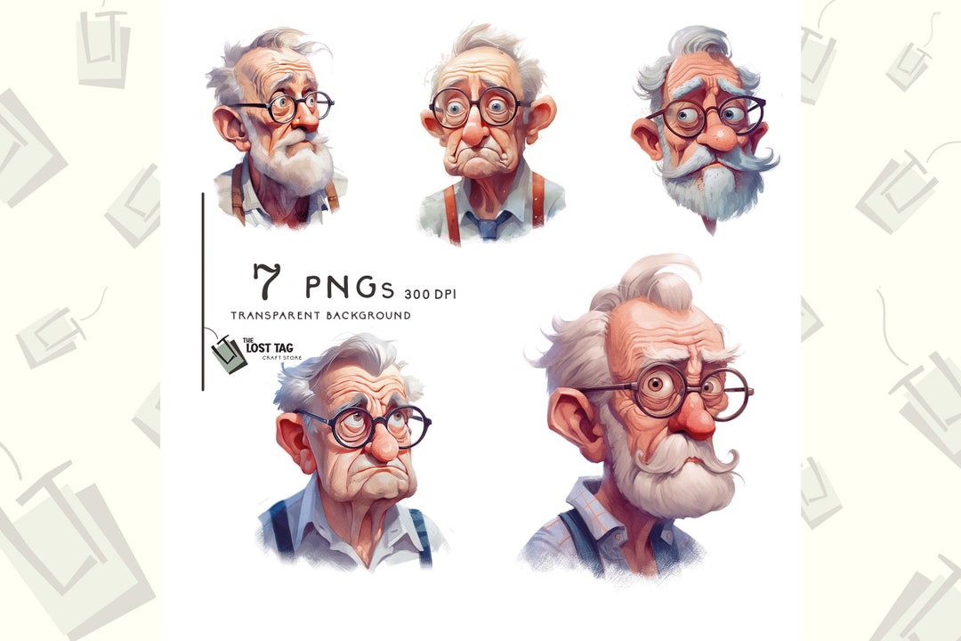 Watercolor Grumpy Grandpa Character Clipart Bundle Png Sublimation ...
