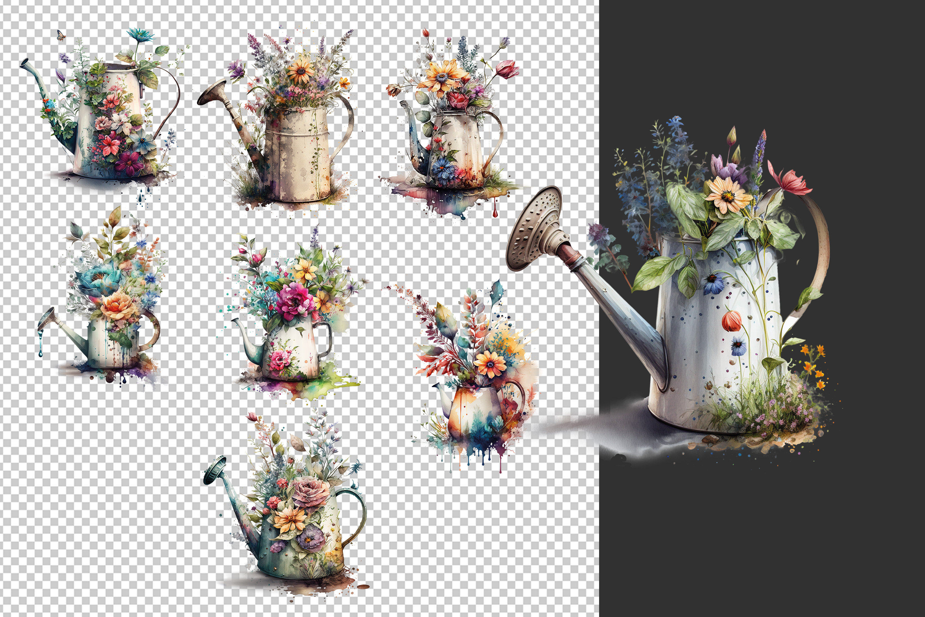 Watercolor Watering Can Bundle Clipart Watering Can Full of - Etsy