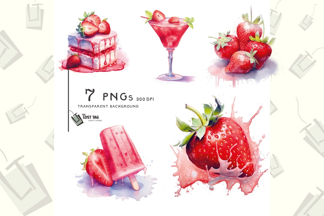 Watercolor Strawberry Clipart Bundle Png Sublimation Sweet - Etsy
