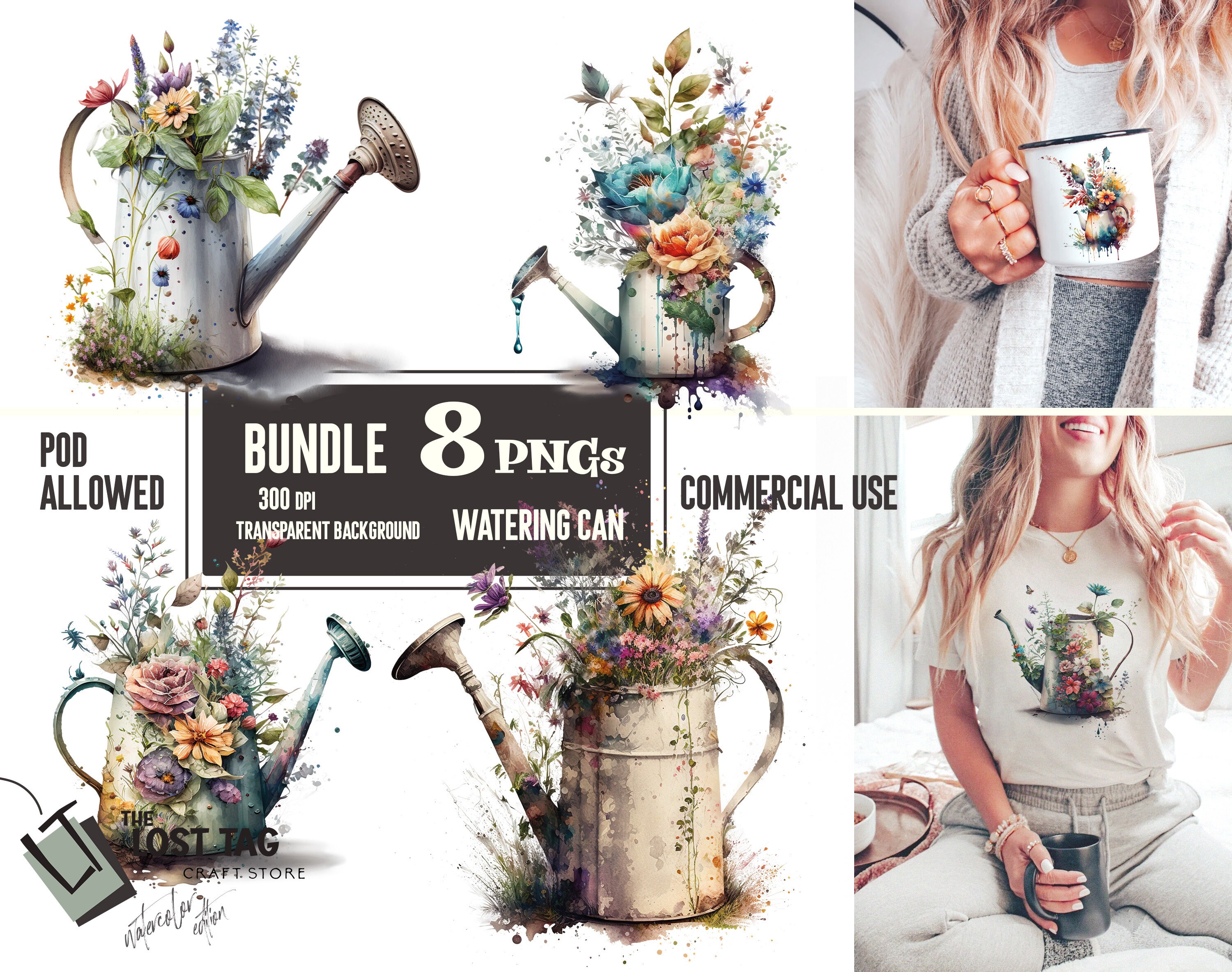 Watercolor Watering Can Bundle Clipart Watering Can Full of - Etsy