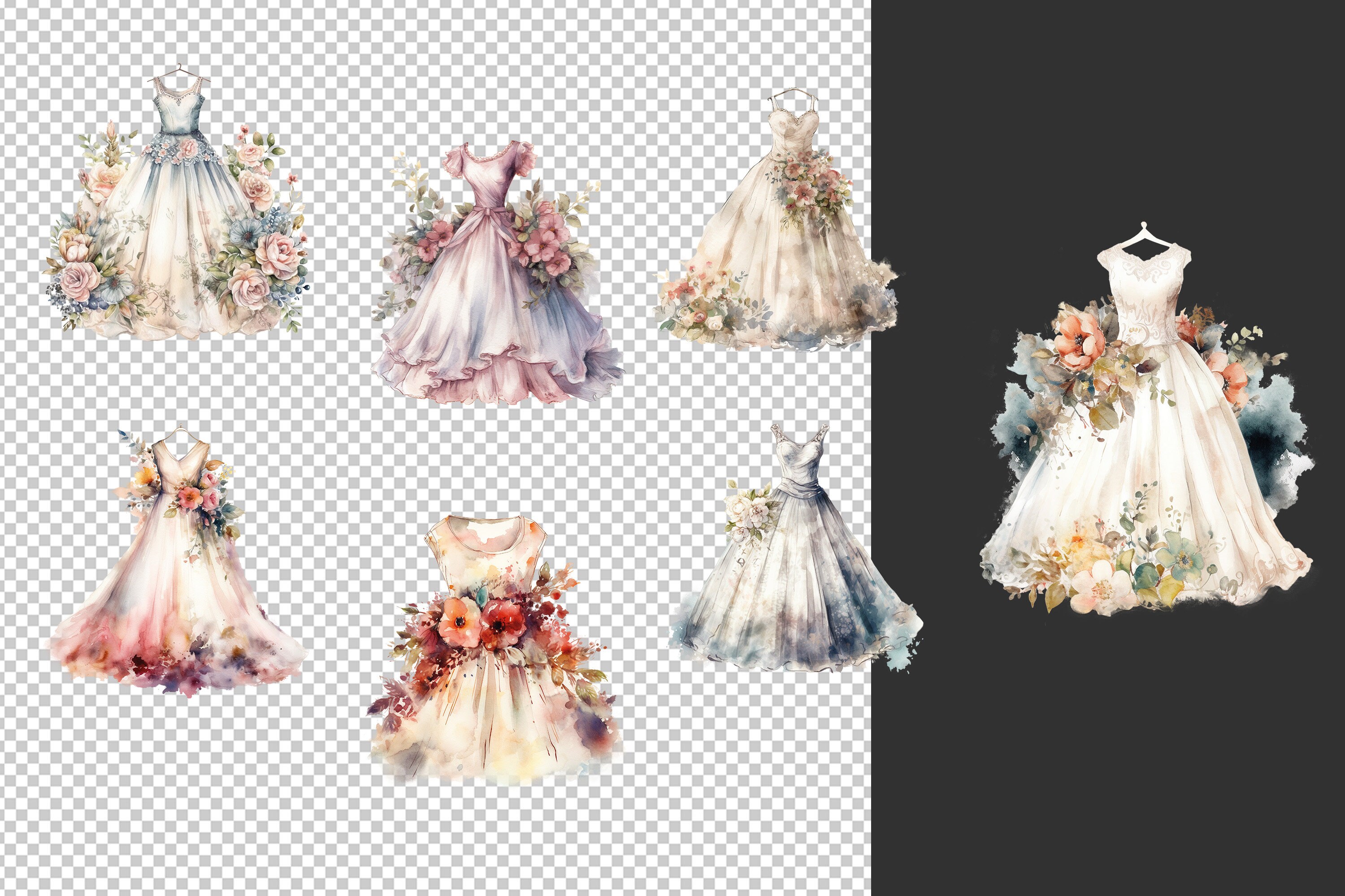 Watercolor Wedding Dress Clipart Bundle Png Bridal Clipart - Etsy