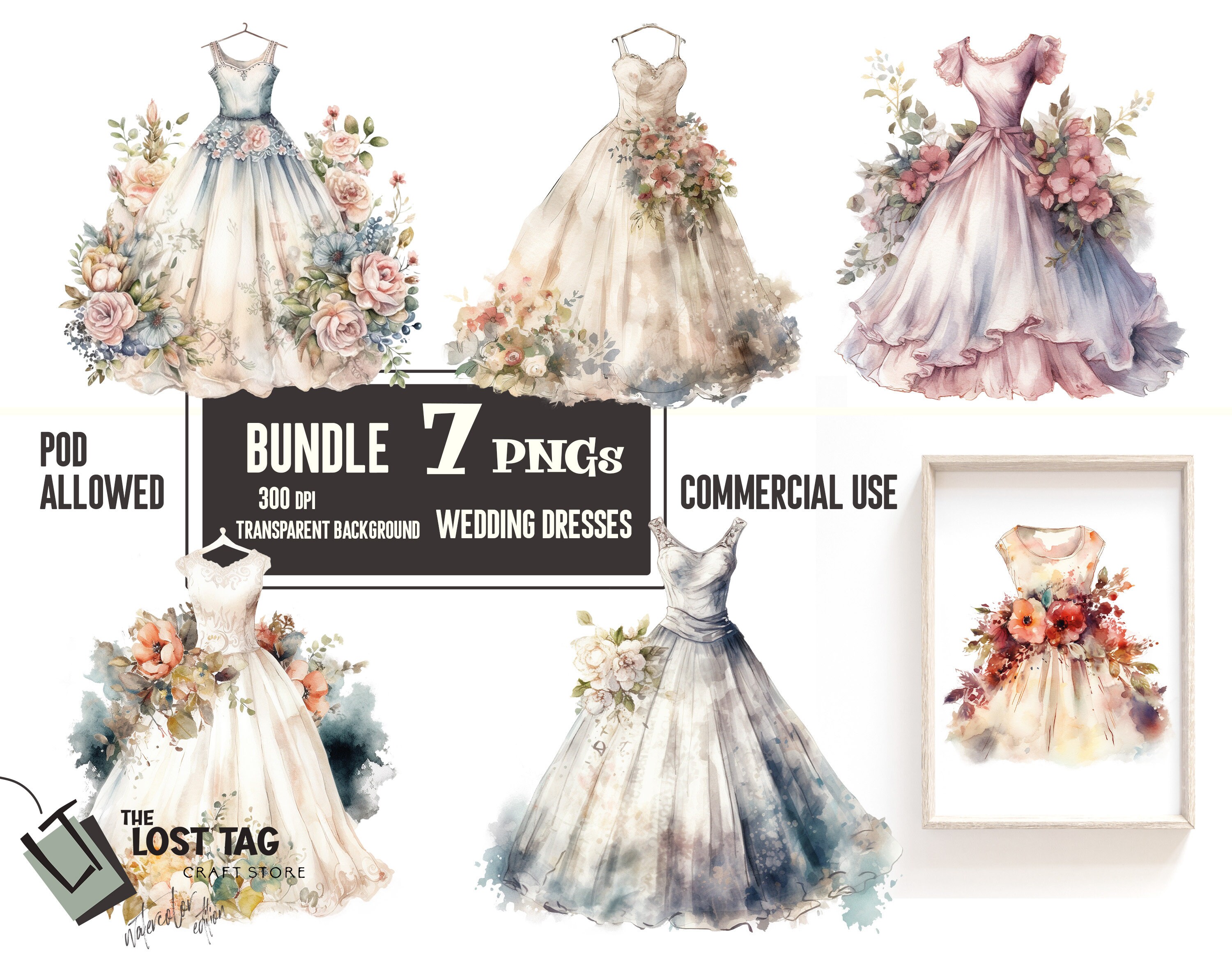 Watercolor Wedding Dress Clipart Bundle Png Bridal Clipart - Etsy