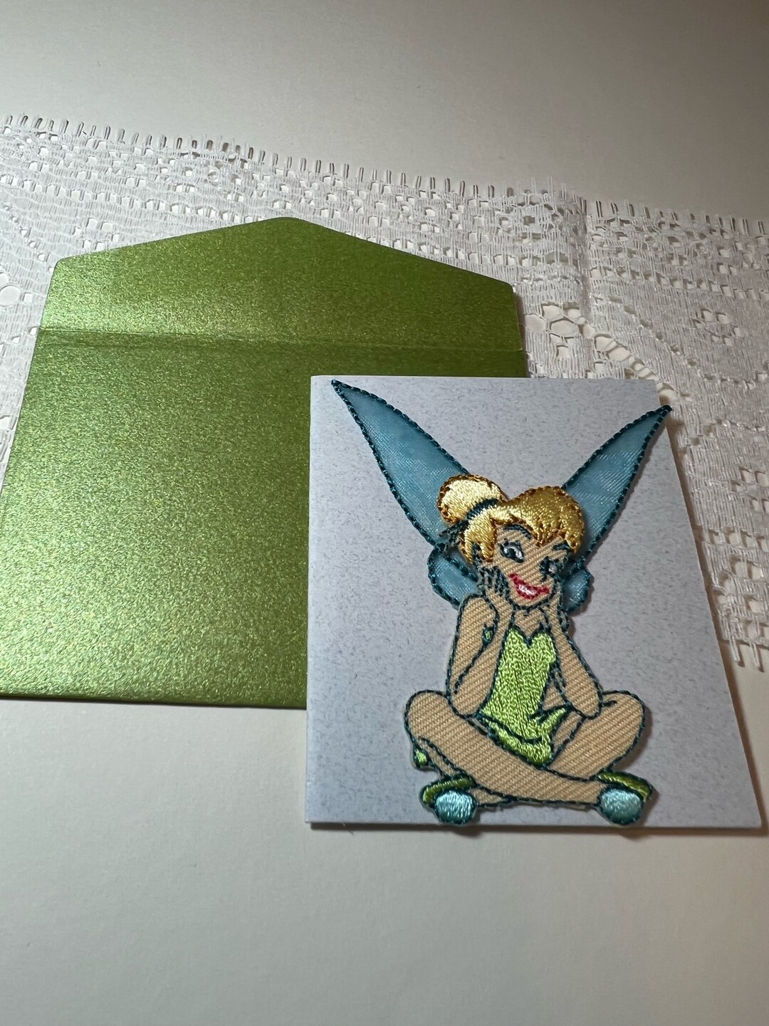 Mini Note Card. Small, Tiny Tinkerbell Fabric Appliqué. Love Note ...