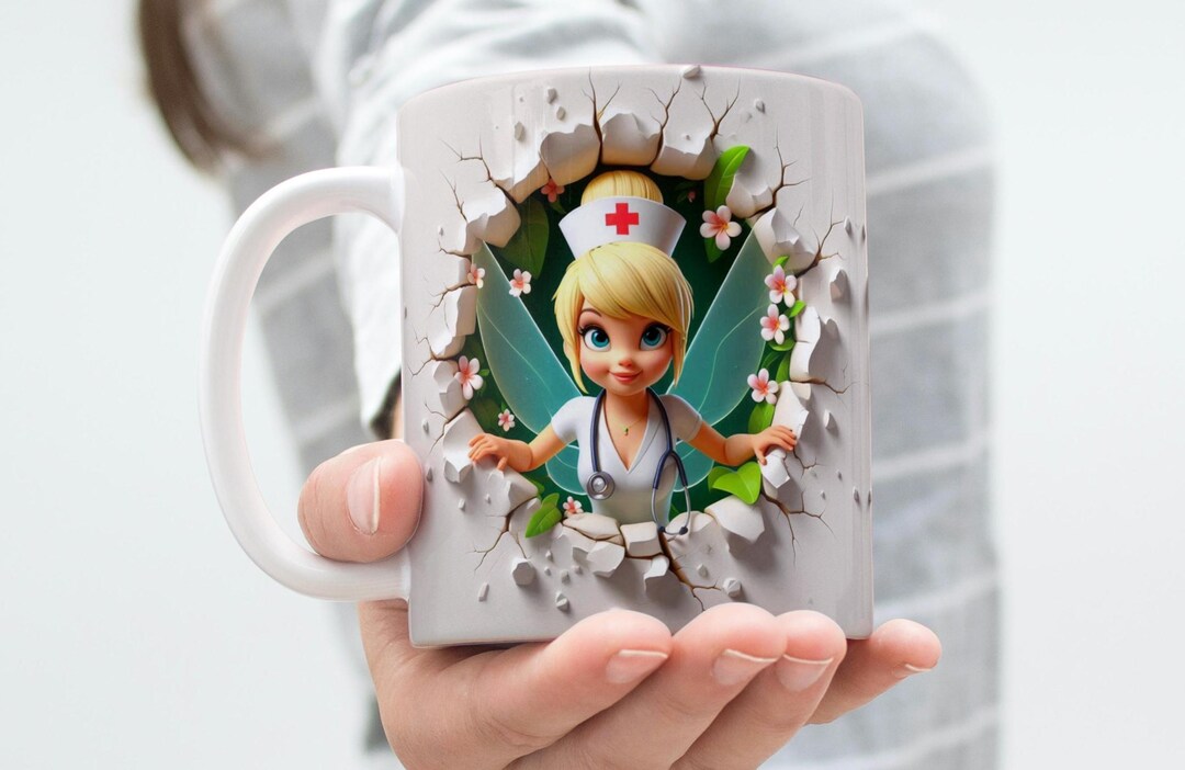 3D Classic Cartoon Tinker Bell Character Coffee Mug, 11oz Pixie Nurse ...