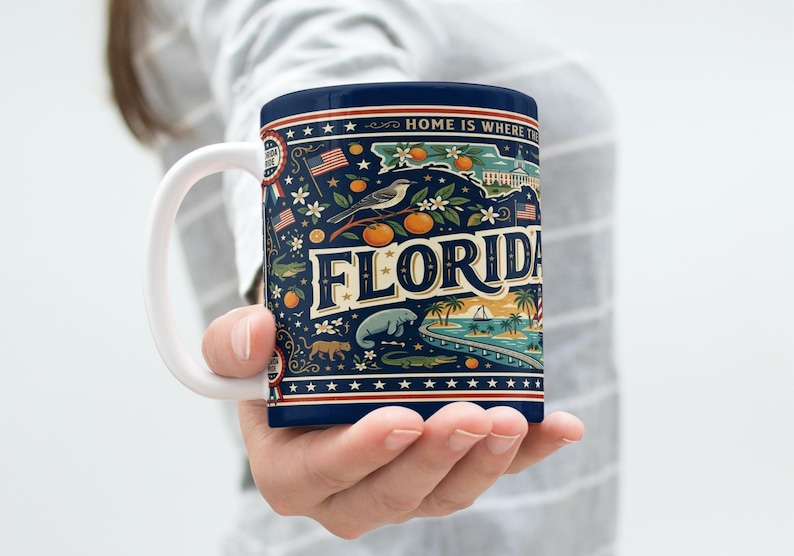 US State Map Coffee Mug, Patriotic Ceramic Drinkware, Florida ...