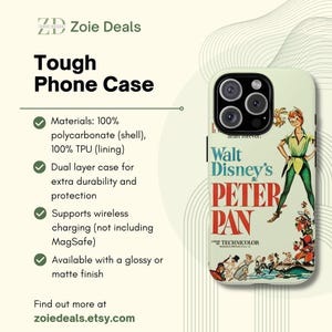 Vintage Peter Pan Poster Tough Phone Case, Classic Cartoon Phone Cover ...
