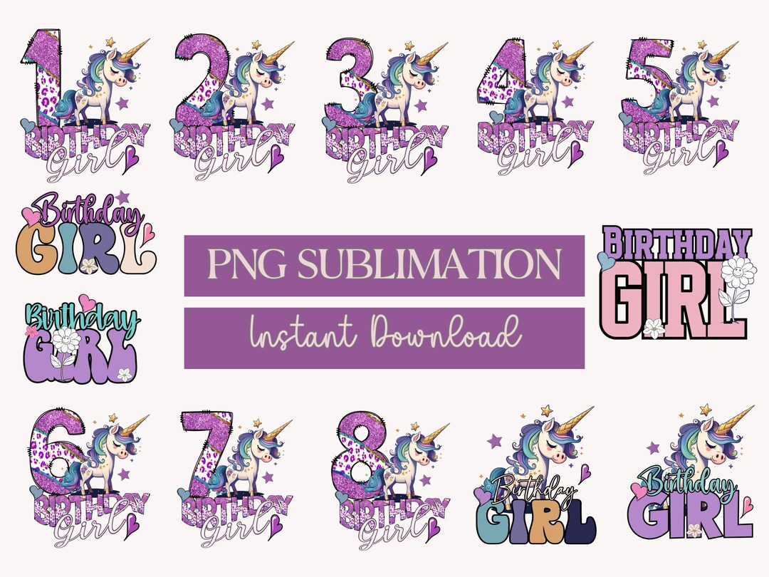 Birthday Girl Unicorn Sublimation PNG, Birthday Girl Bundle Sublimation ...