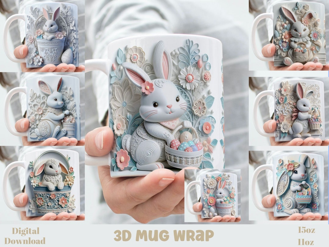 3D Embossed Effect Easter Bunnies Mug Wrap, 11 Oz & 15 Oz Sublimation ...