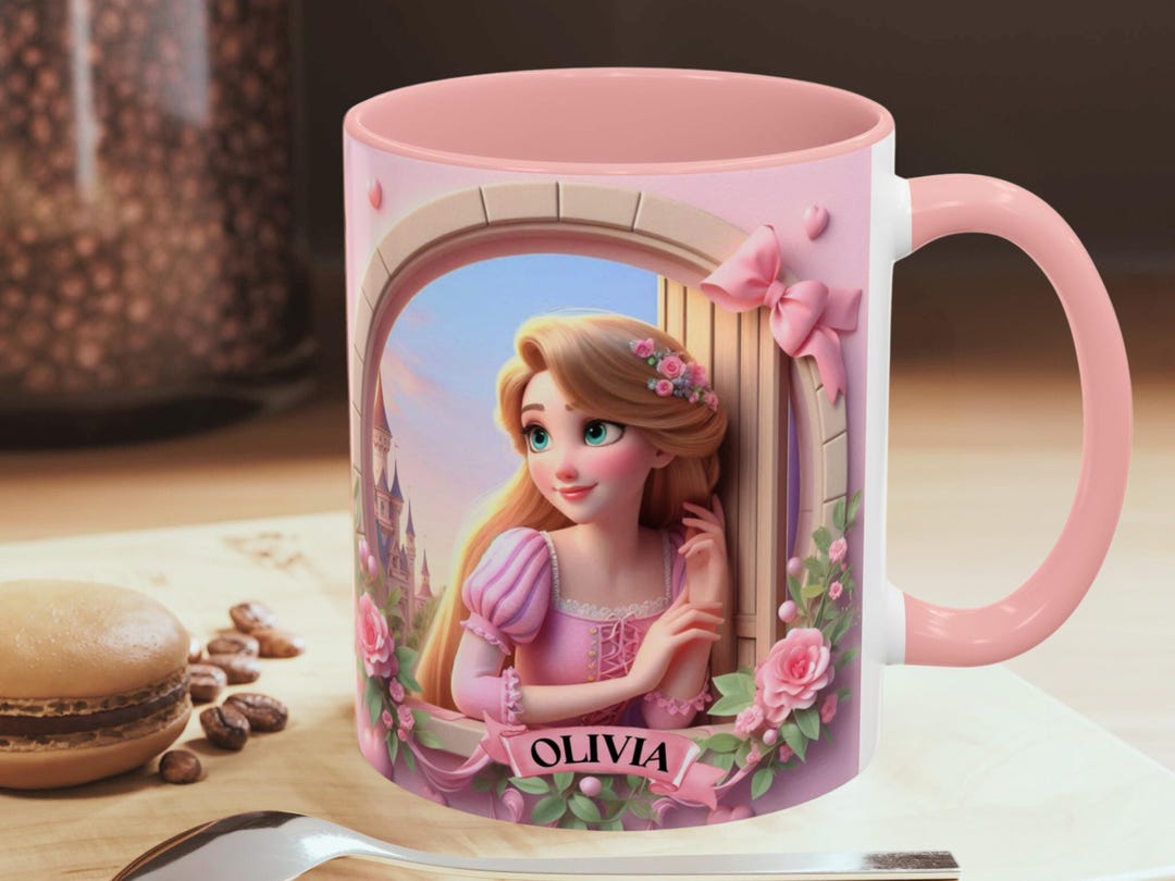 Personalized Pink Rapunzel Mug, Custom Name Classic Cartoon Princess ...